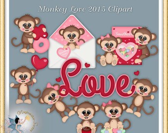 Valentine's Clipart Love Monkey 2015 | Etsy