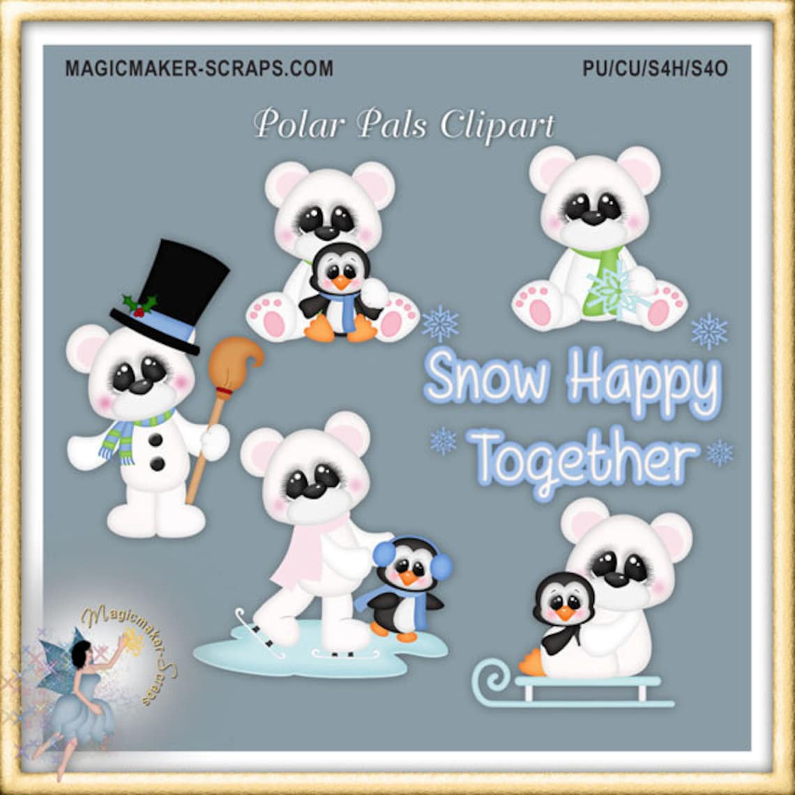 Winter Polar Bear and Penguin Friends Clipart - Etsy
