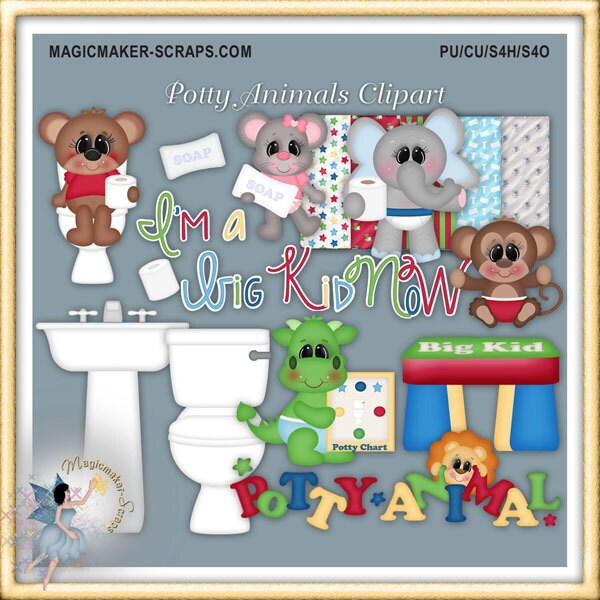 Potty Training Baby Animals Clipart - Etsy