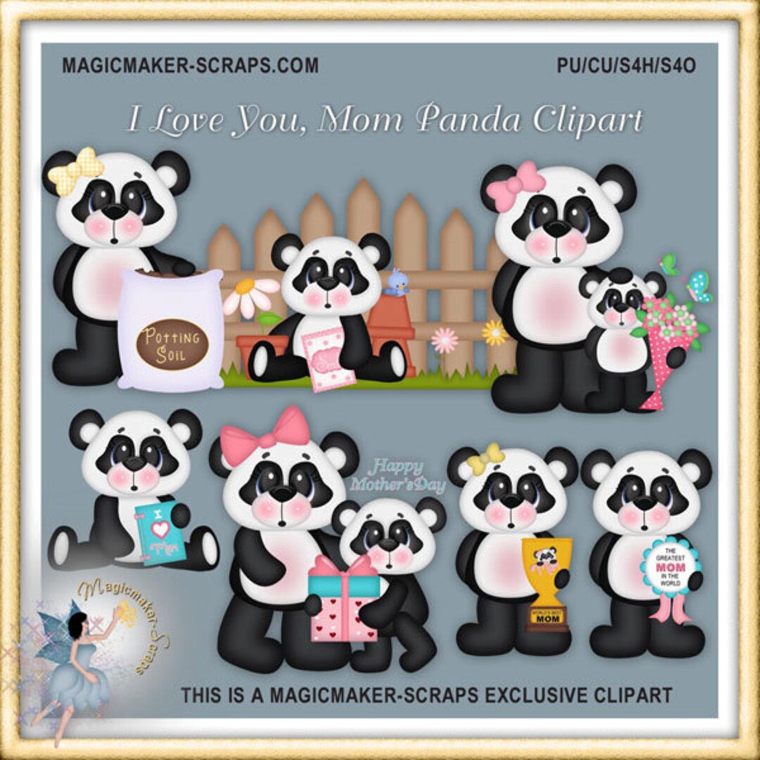 Mother's Day Clipart, Panda Mom and Kid - Etsy