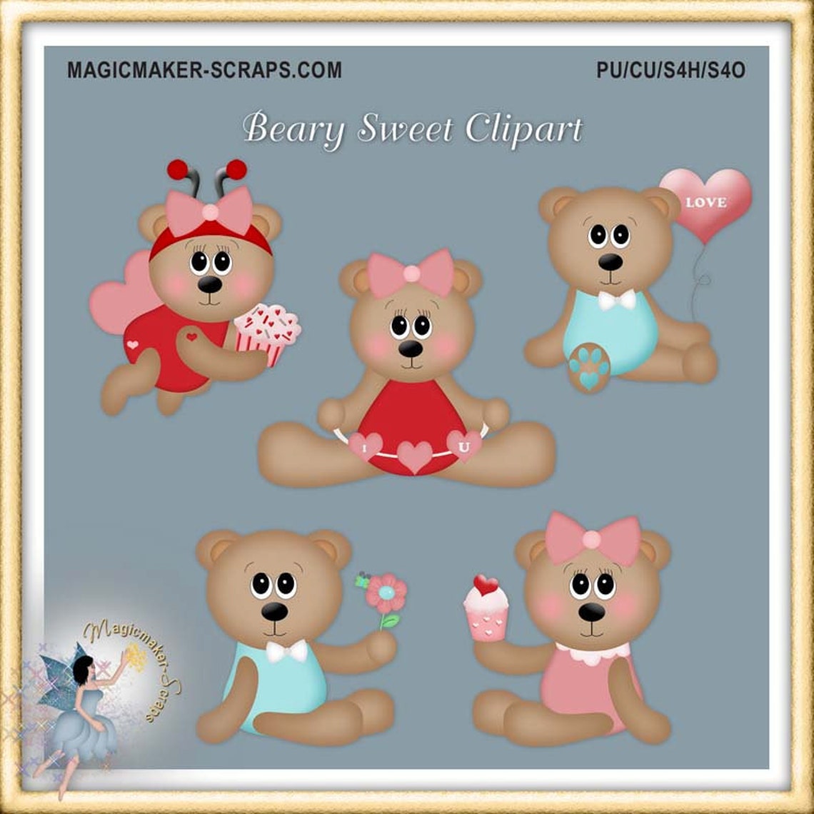 Valentine Clipart, Sweet Teddy Bear, Commercial Use Digital Scrapbook ...