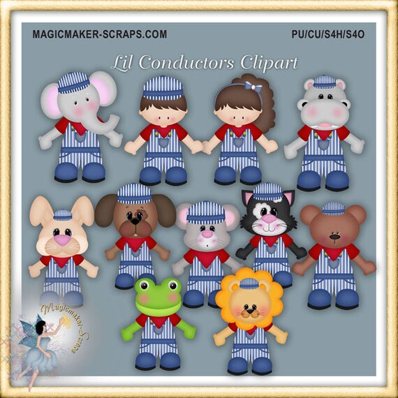 Train Conductor Clipart Engineer Animals | Etsy