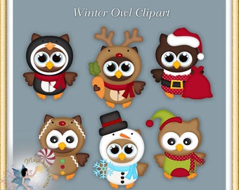 Christmas Owls Clipart, Holiday Clipart, Vector Graphics, Winter ...