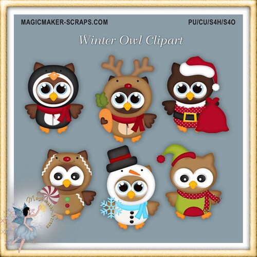Christmas Owl Clipart Happy Holiday - Etsy