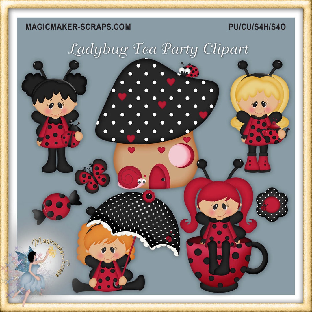 Ladybug Children's Party Digital Scrapbook Commercial Use Girl Clipart ...
