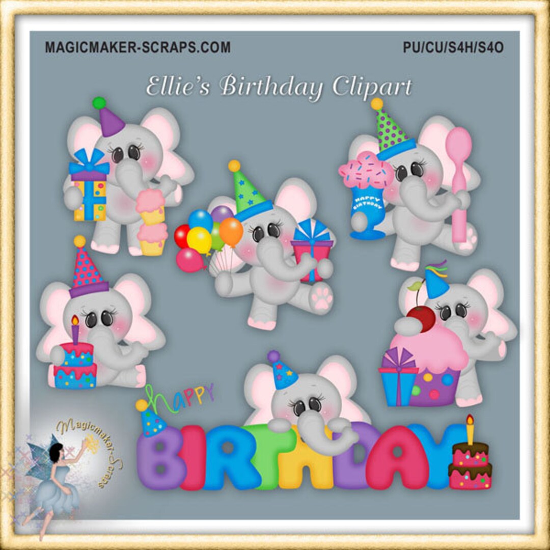 Birthday Clipart, Elephant Party, Ellie's Birthday - Etsy
