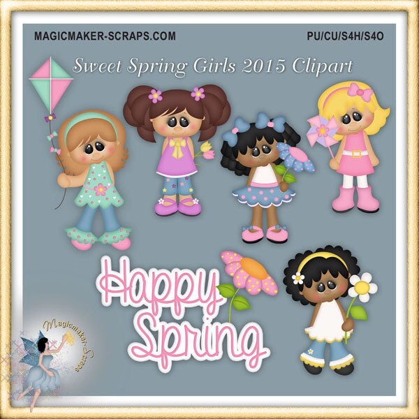 Sweet Spring Girls Clipart | Etsy