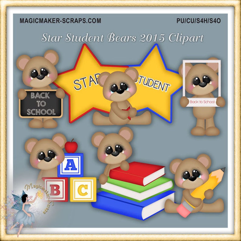 School Clipart Teddy Bear Star Student 2015 - Etsy