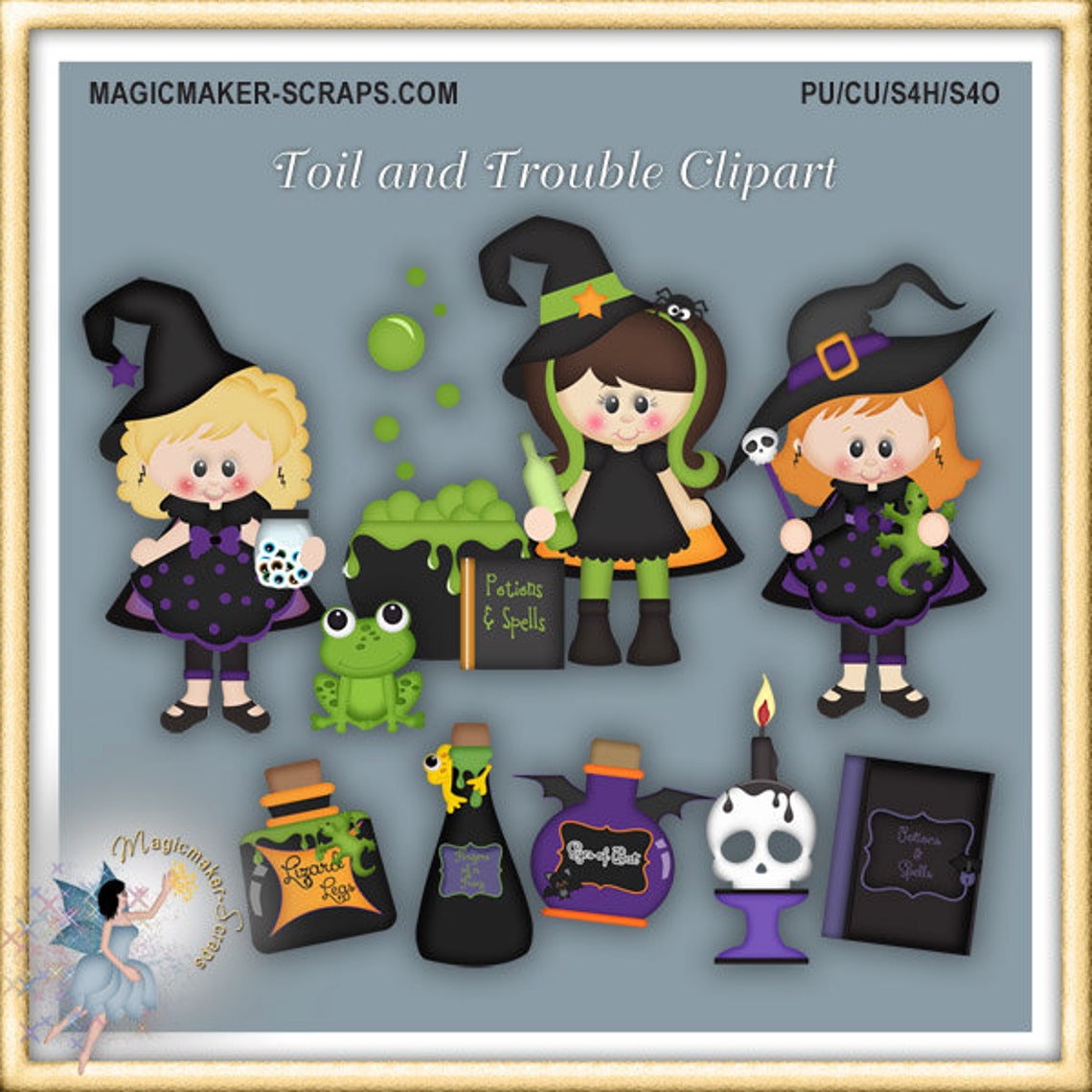 Witch Clipart Halloween Toil and Trouble - Etsy