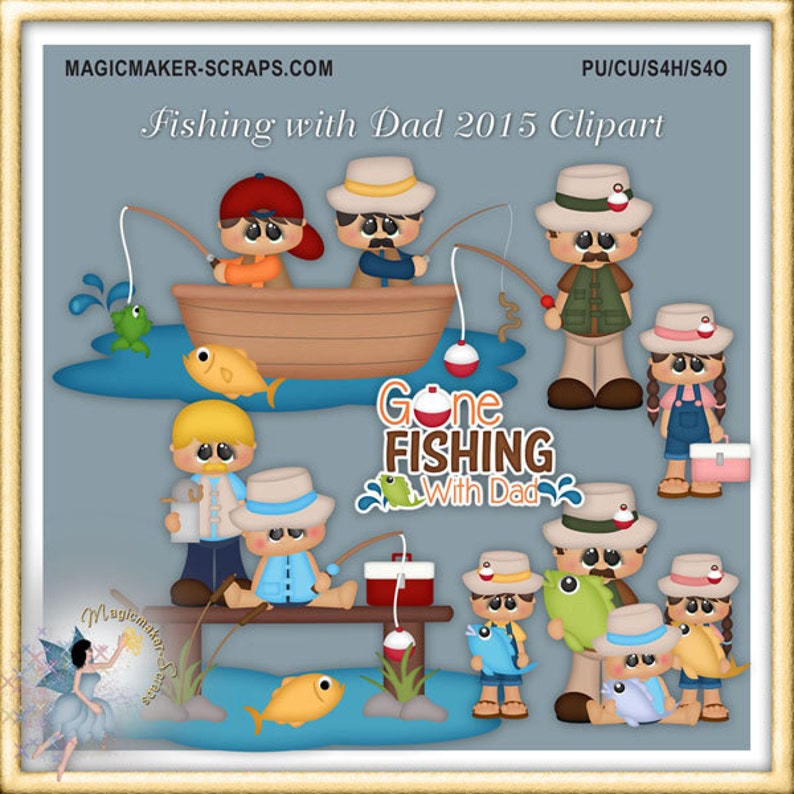 Father's Day Clipart, Fishing With Dad - Etsy