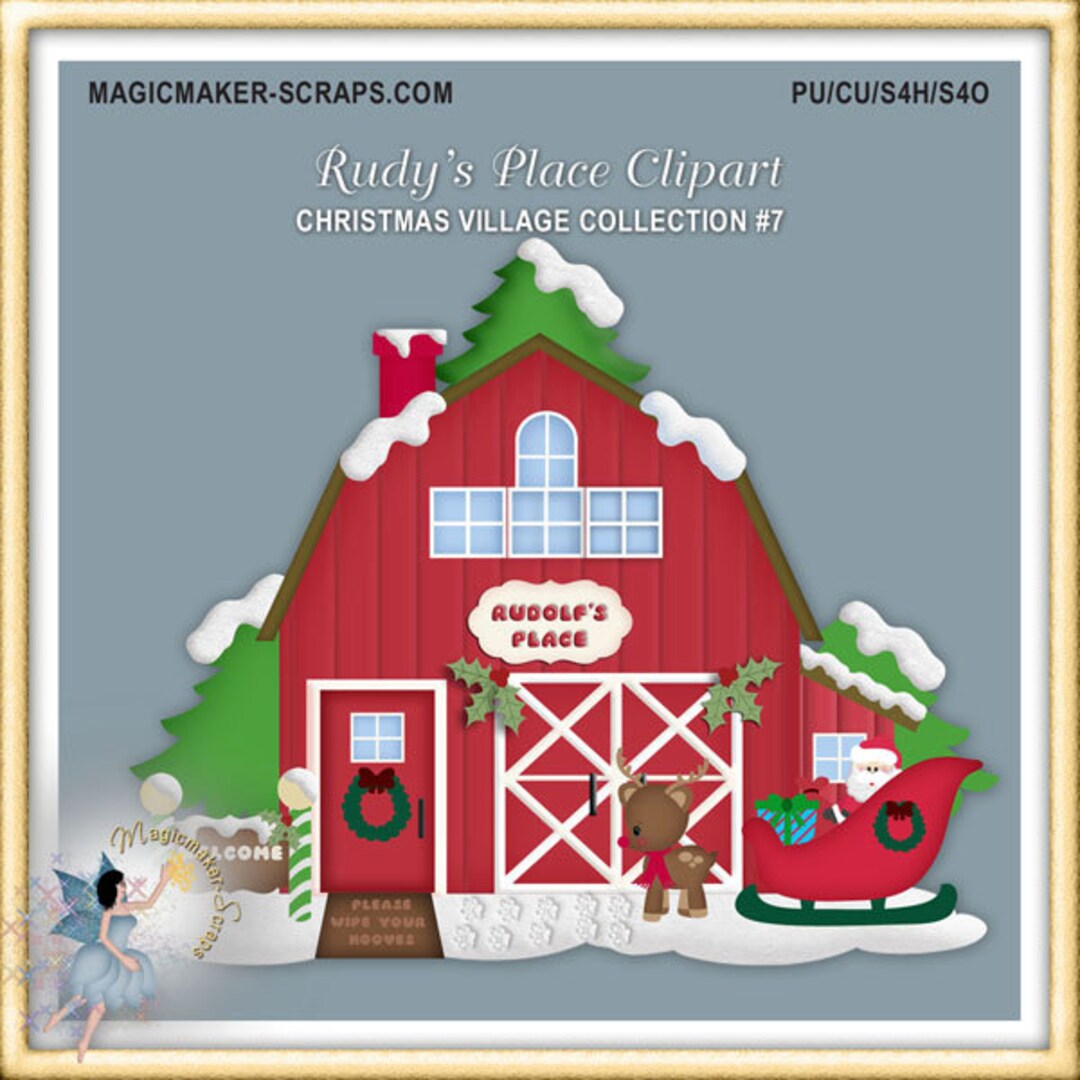 Christmas Barn, Winter Clipart, Christmas Village, Rudy's Place Clipart ...