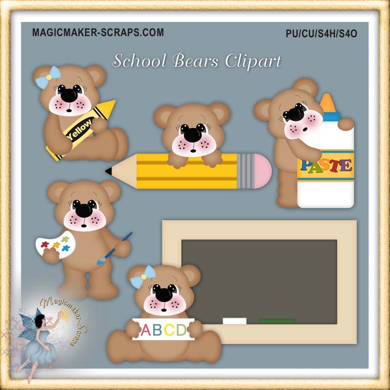 School Clipart, Teddy Bears, Digital Scrapbook, Commercial Use, - Etsy