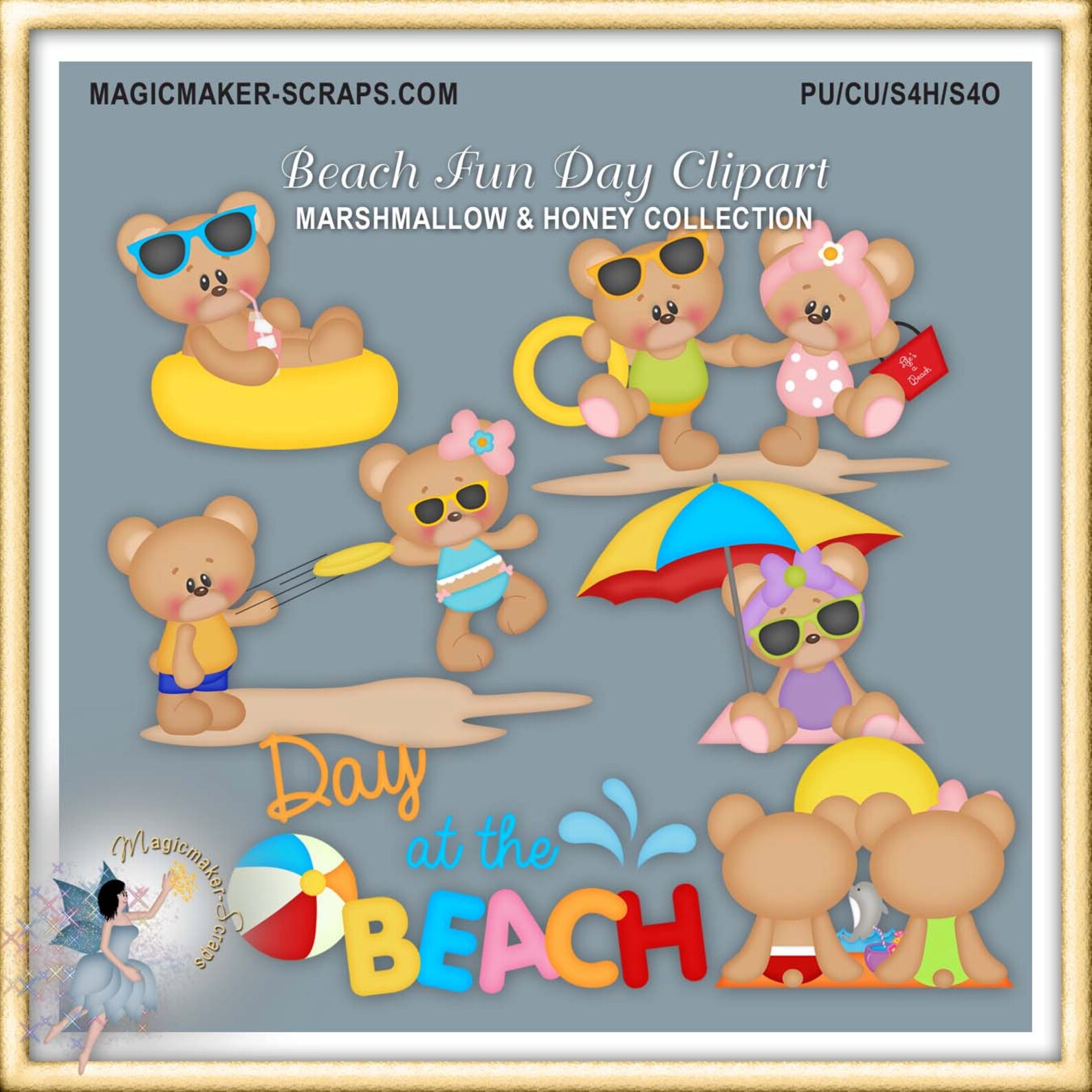 Beach Clipart Summer Teddy Bear Beach Fun Day Marshmallow - Etsy