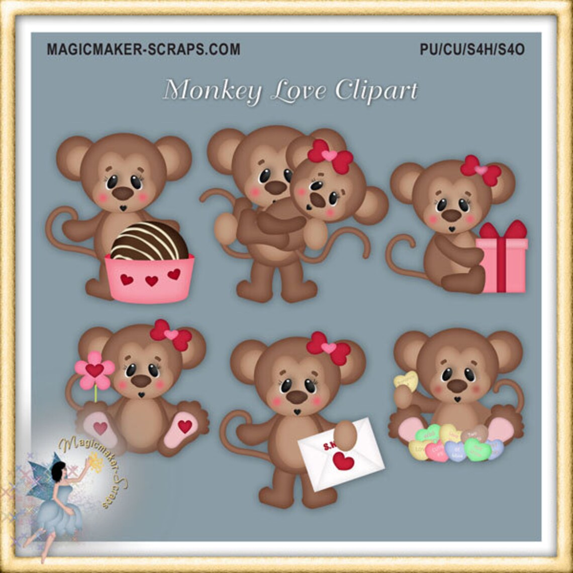 Valentine Clipart, Monkey Love - Etsy