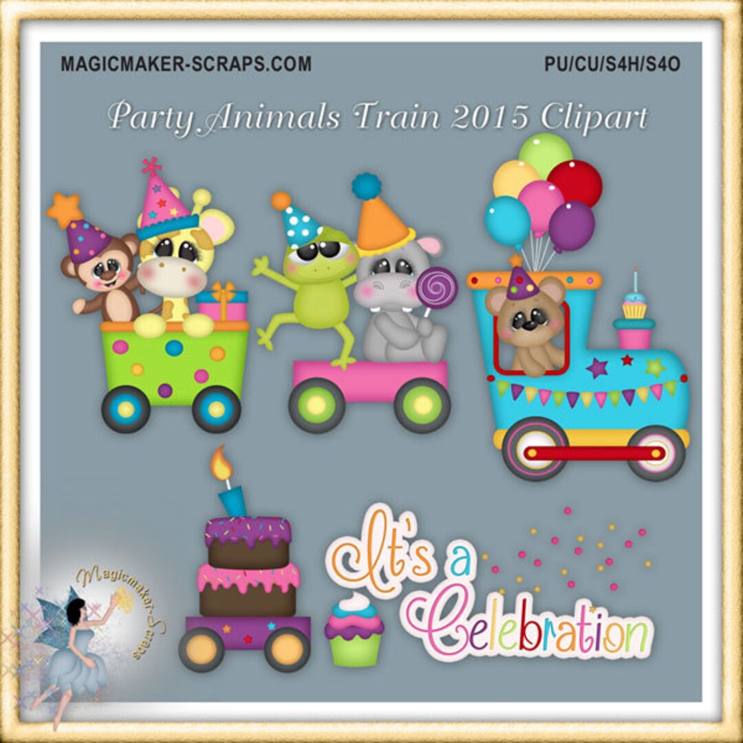 Birthday Clipart Party Animals Train - Etsy