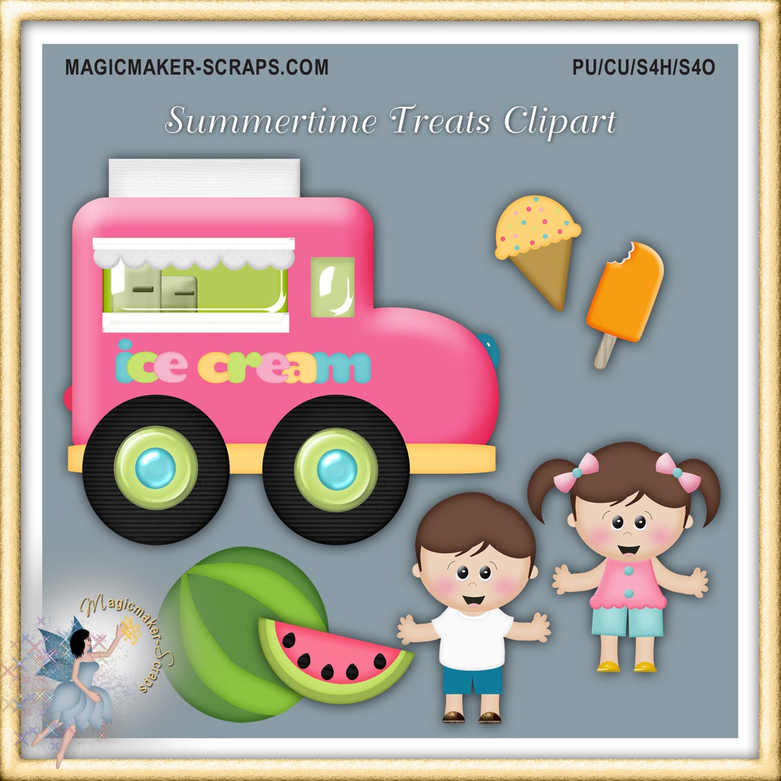 Summer Ice Cream Clipart Digital Scrapbook Elements for | Etsy