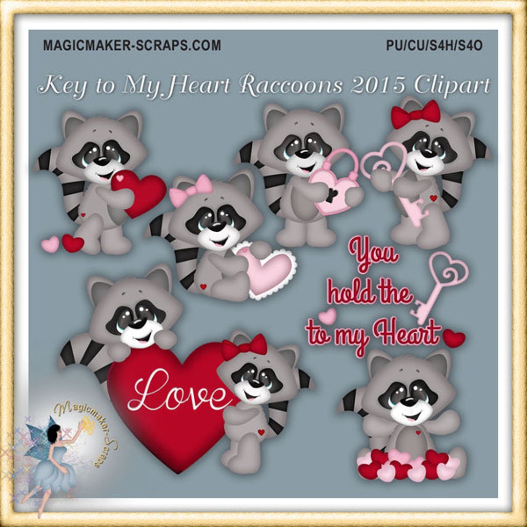 Valentine Clipart, Love, Raccoon, Key to My Heart 2015 - Etsy