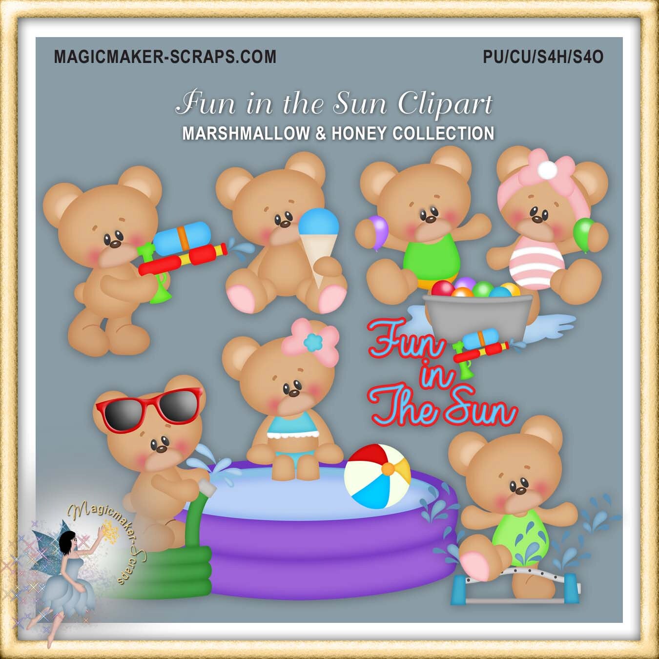 Summer Clipart, Teddy Bear, Swimming Pool, Fun in the Sun, Marshmallow ...