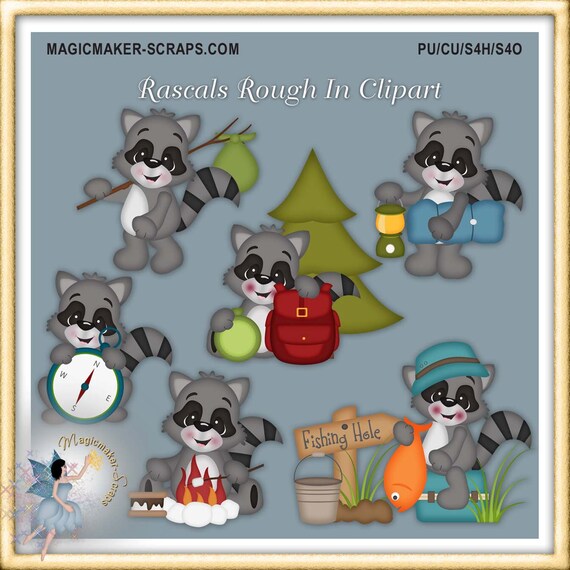 Summer Raccoon Rascals Clipart | Etsy