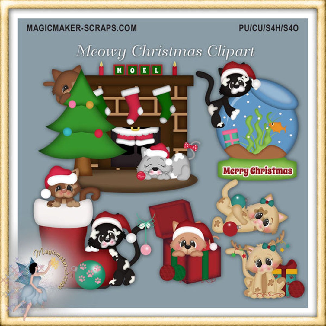 Cat Meowy Christmas Holiday Clipart - Etsy