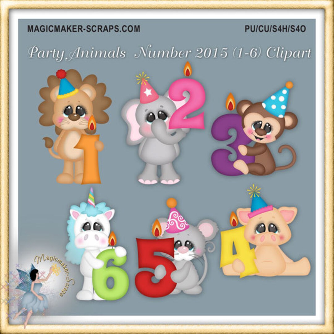 Birthday Party Animals Clipart, Candle Number 1-6 - Etsy