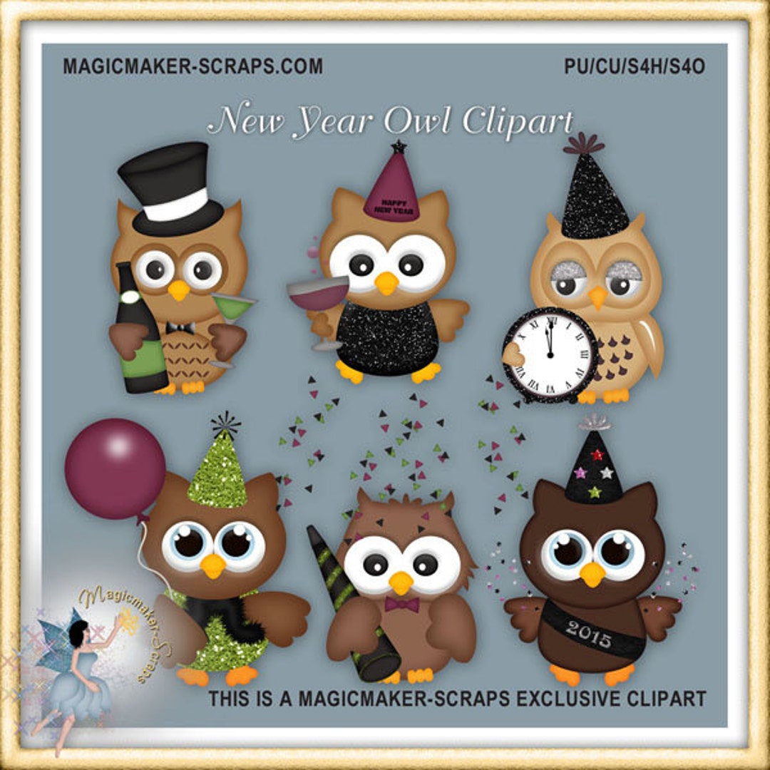 New Year Clipart Owl - Etsy