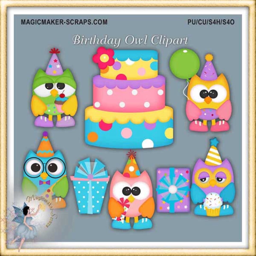 Birthday Party Owl Clipart - Etsy