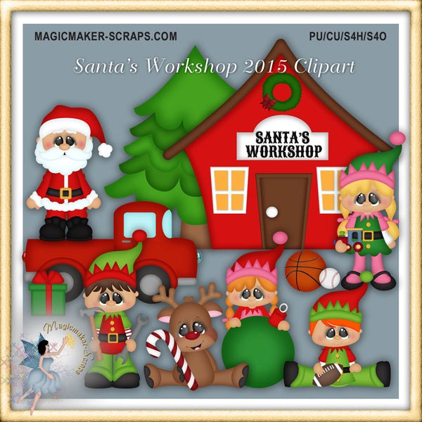 Christmas Clipart Elves Reindeer Santa's Worksop 2015 | Etsy