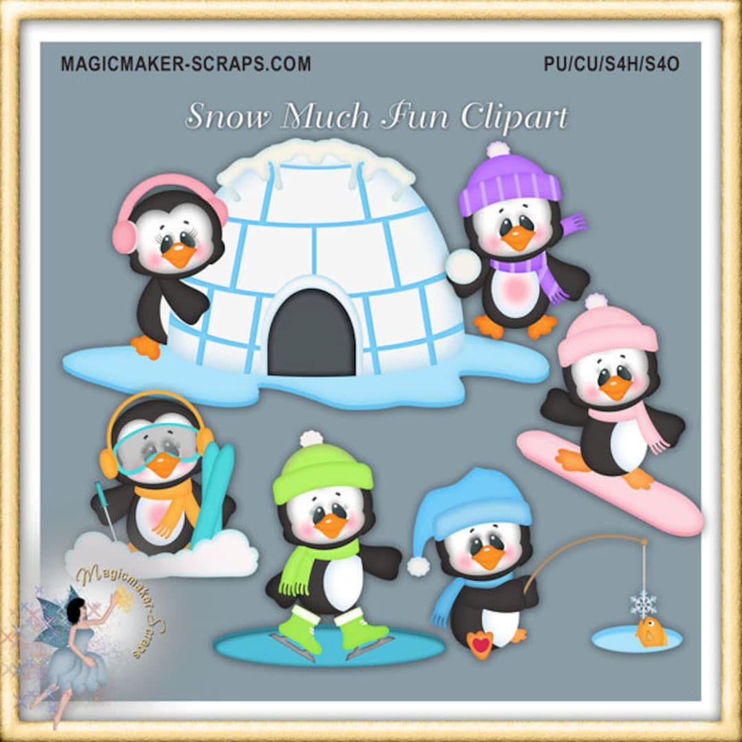 Penguin Winter Snow Fun Clipart - Etsy