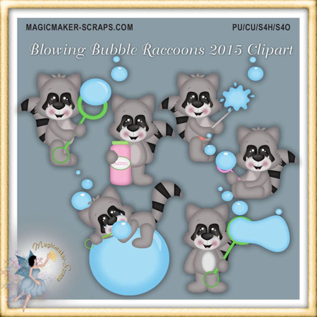 Summer Clipart, Spring, Blowing Bubbles Raccoons 2015 - Etsy