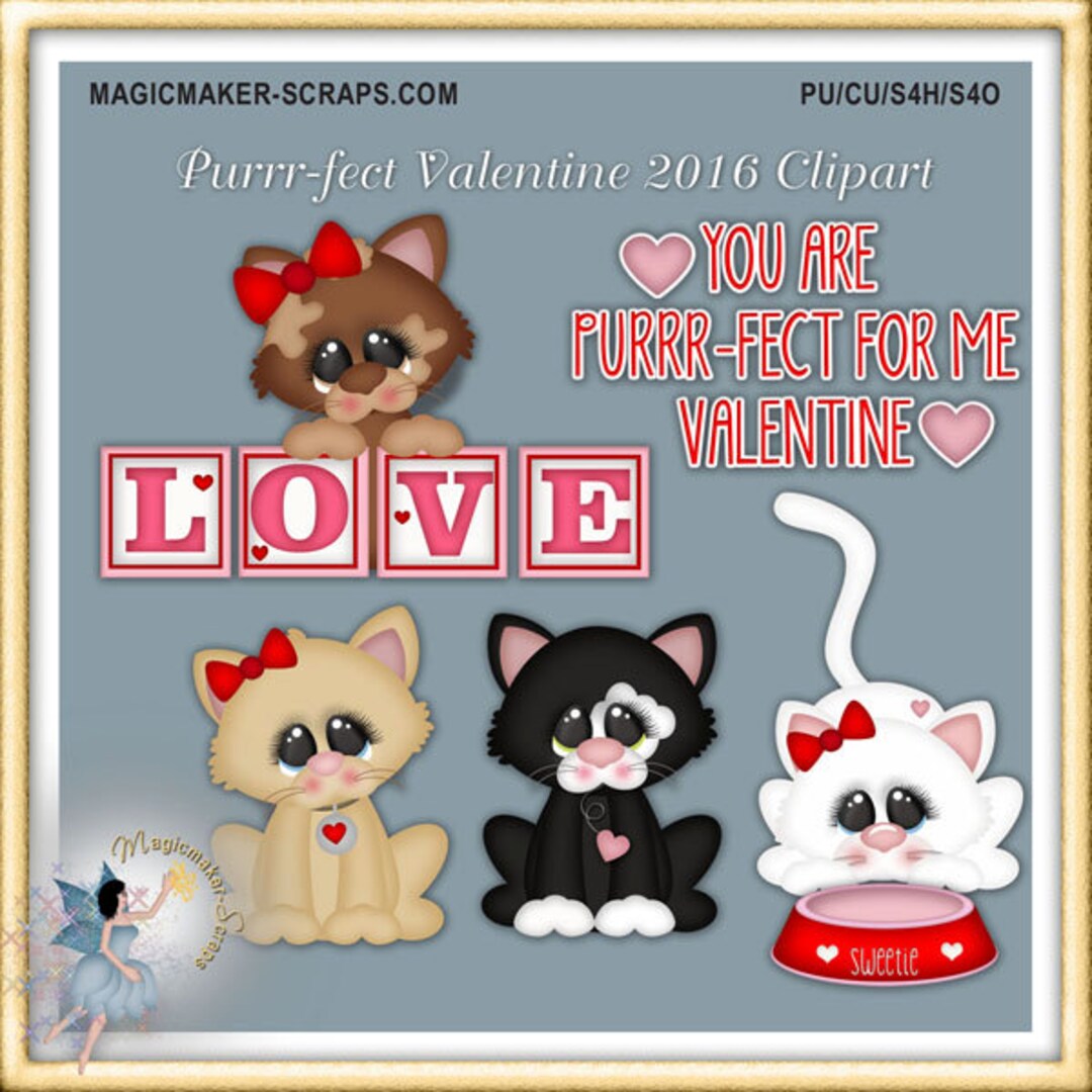 Valentine's Day, Cat Clipart, Purrrfect Valentine 2016 - Etsy