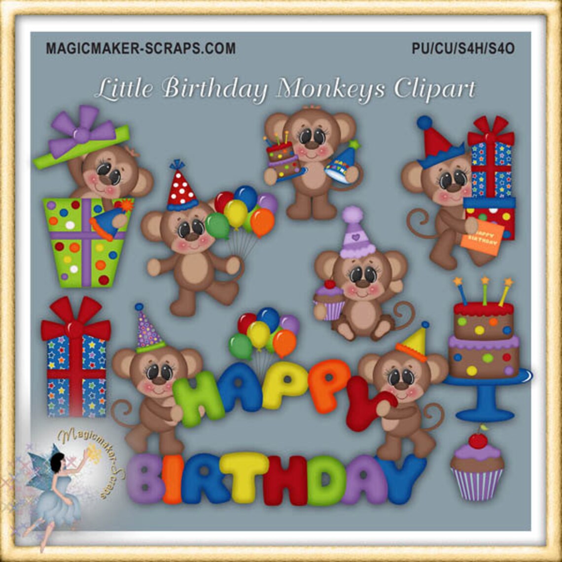Birthday Party Monkeys Clipart - Etsy