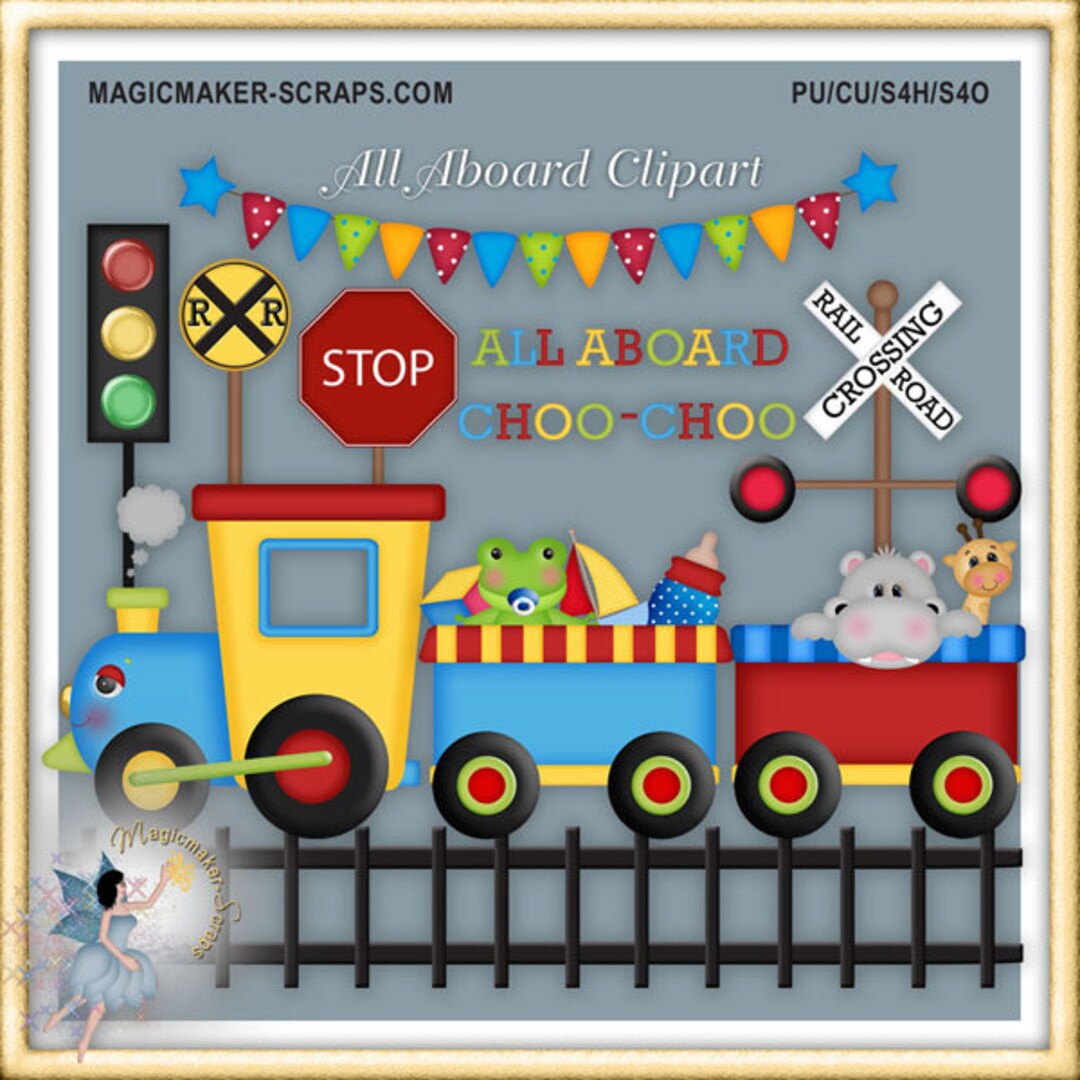 Choo Choo Train Clipart, Zoo Animals, Birthday Party, All Aboard - Etsy