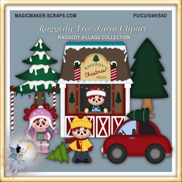 Christmas Clipart, Raggedy Anne and Andy, Raggedy Tree Farm - Etsy