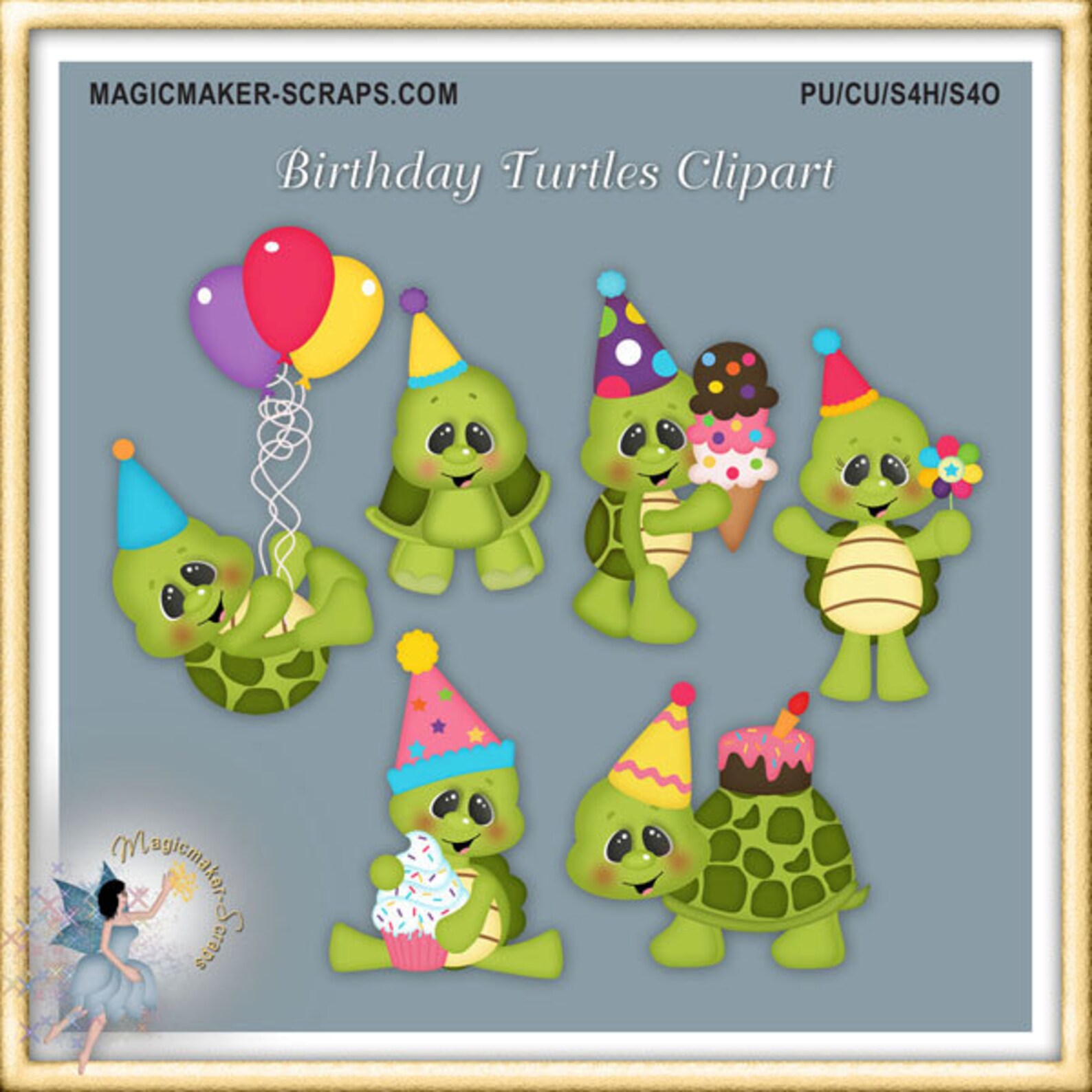Birthday Turtle Clipart, Party - Etsy