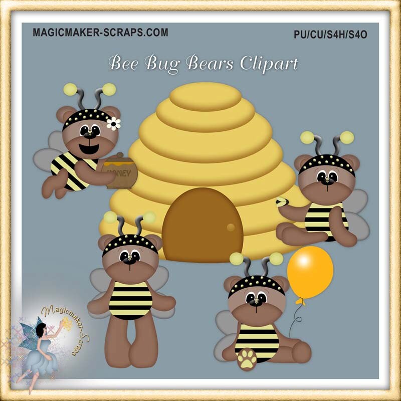 Honey Bee Teddy Bears Clipart, Garden, Commercial Use, Digital ...