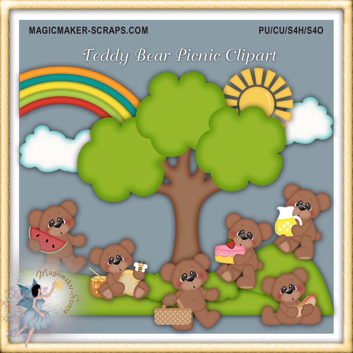 Teddy Bear Summer Picnic Party, Digital Scrapbook, Commercial Use Teddy ...
