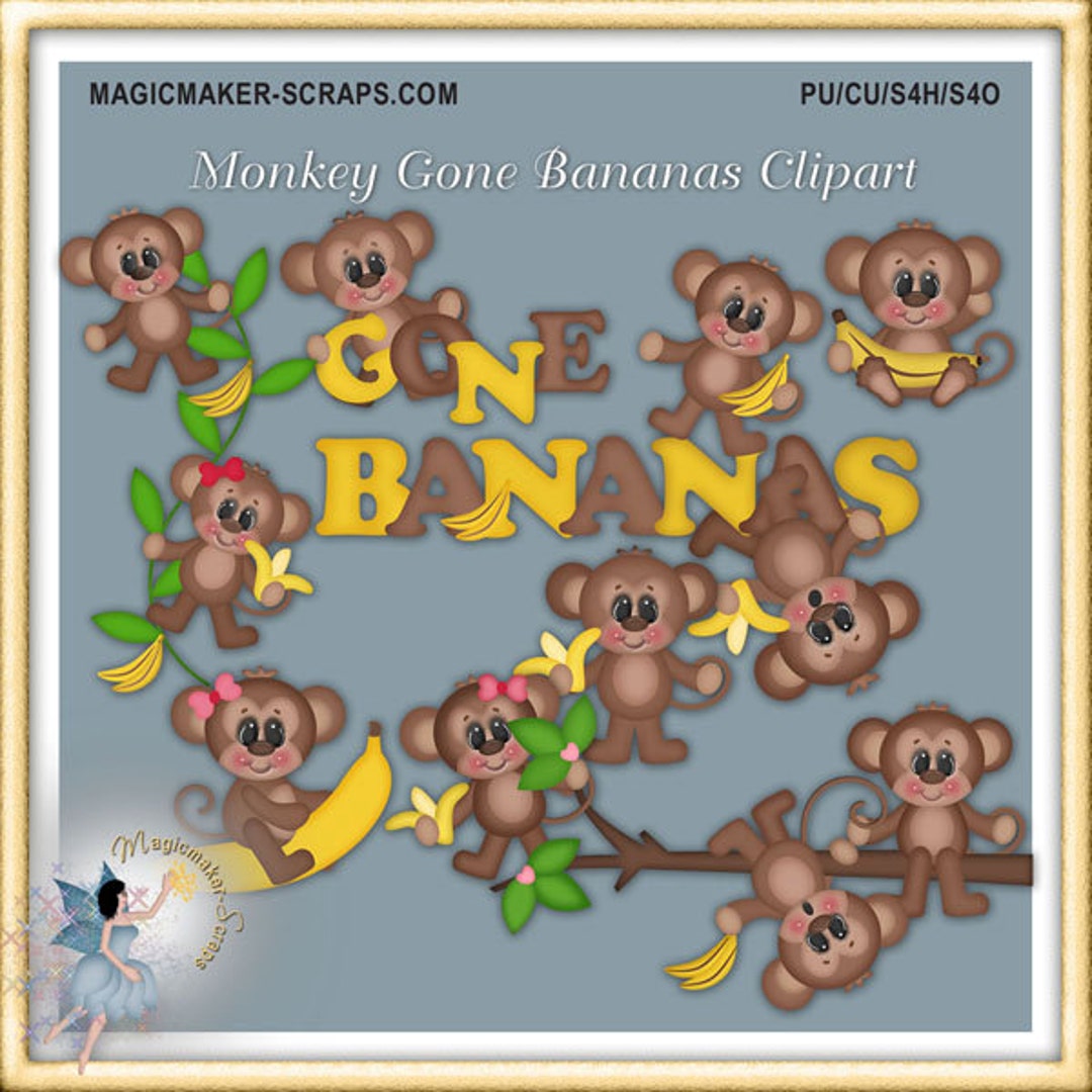 Monkey Gone Bananas Clipart - Etsy