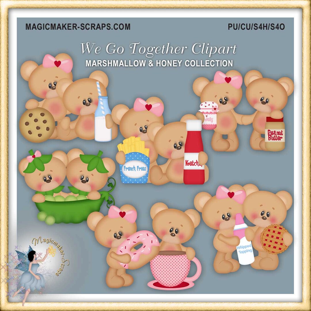 Valentines Clipart, Engagement Teddy Bear, We Go Together, Marshmallow ...