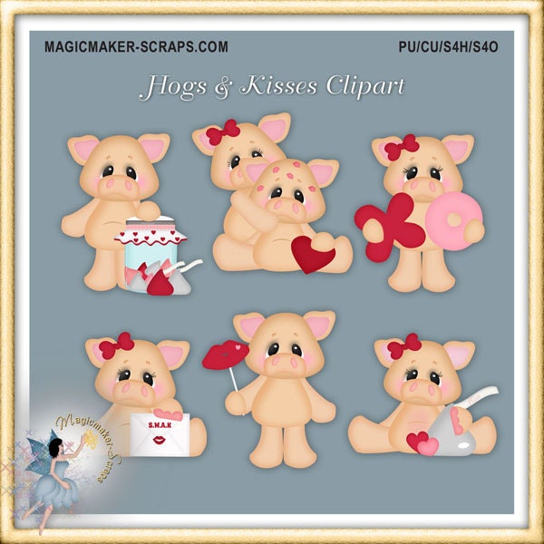 Valentine Clipart Hogs and Kisses | Etsy