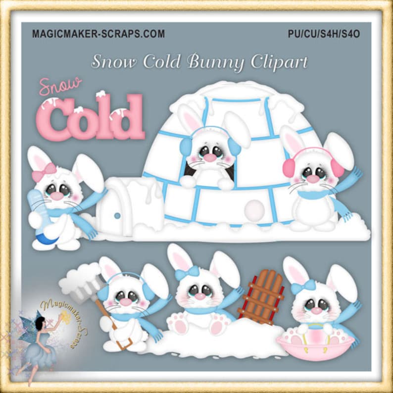 Winter Snow Bunny Clipart - Etsy