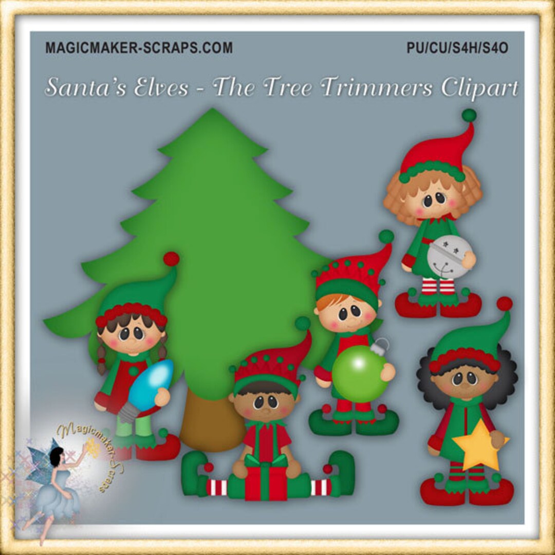 Christmas Clipart, Holiday, Santa's Elves, the Tree Trimmers - Etsy
