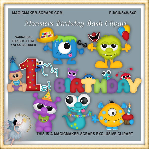 Monsters Birthday Clipart - Etsy