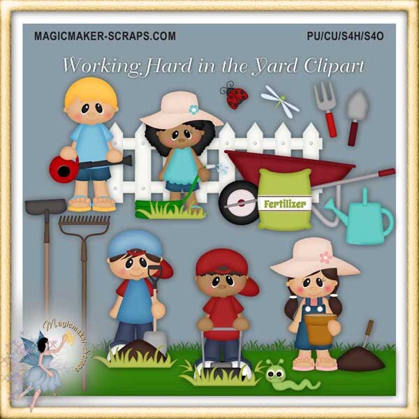 Working Hard in the Yard Garden Clipart - Etsy