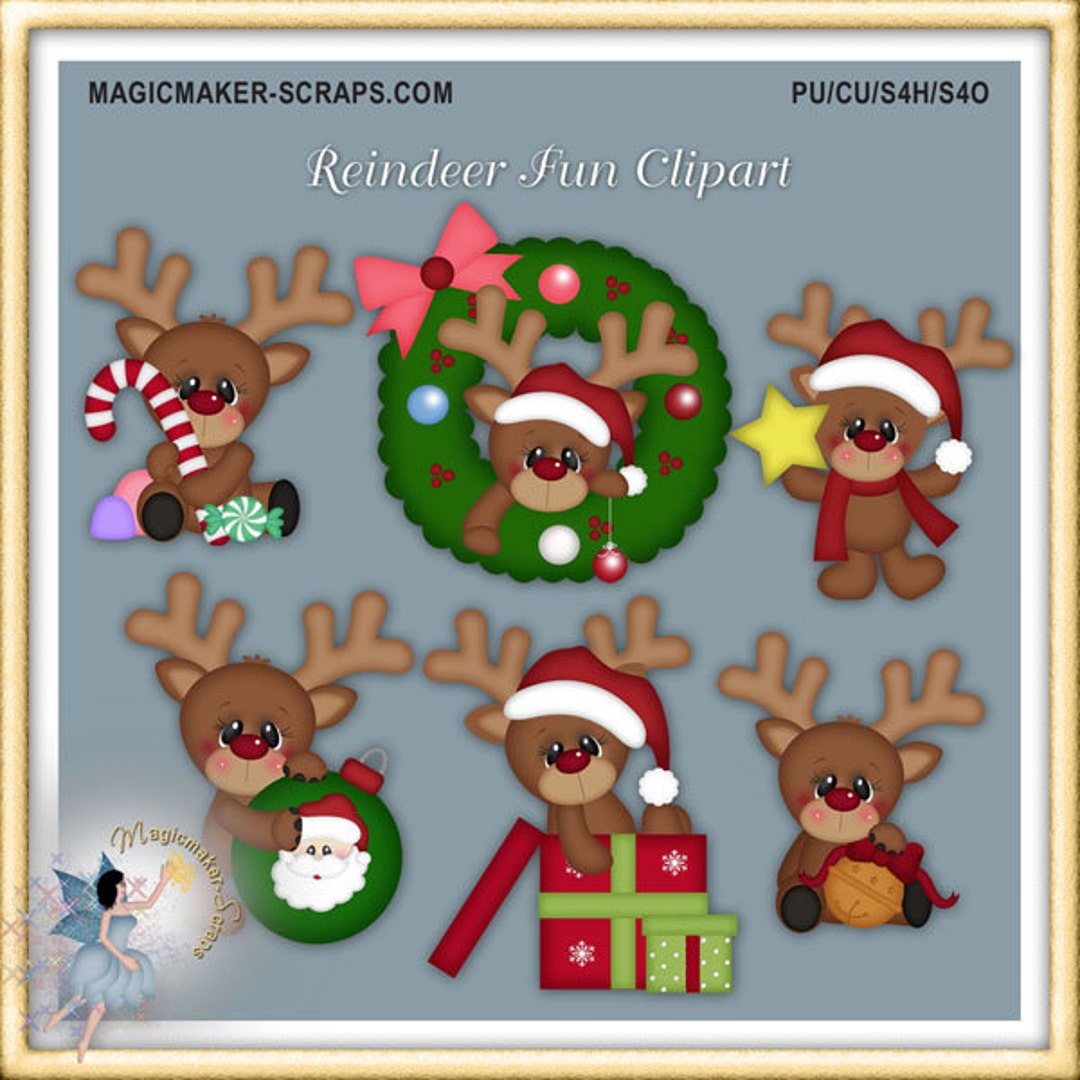Reindeer Christmas Fun Clipart - Etsy