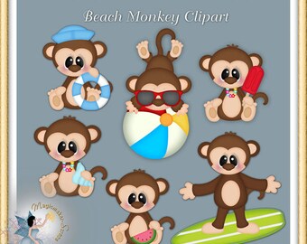 Summer Beach Time Monkeys for Boys Digital Clipart Set personal and ...