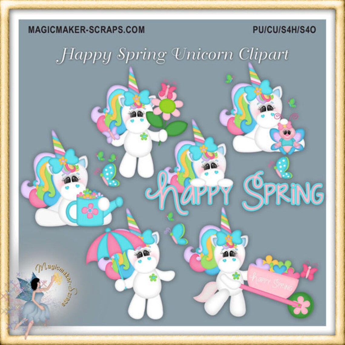 Spring Unicorn Clipart - Etsy