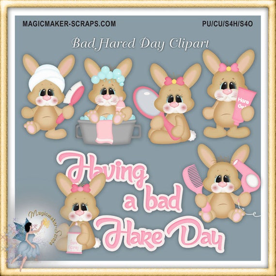 Bunny Clipart Bad Hare Day | Etsy