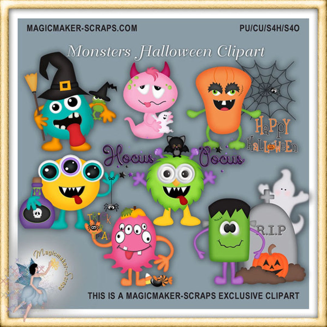 Monsters Halloween Clipart - Etsy