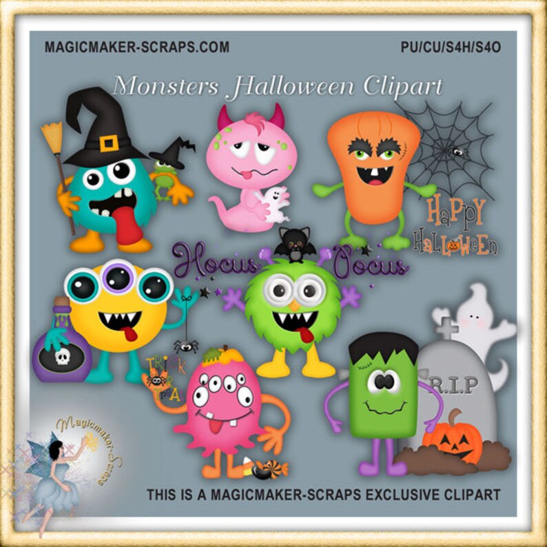 Monsters Halloween Clipart - Etsy